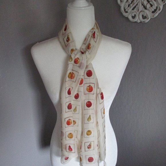 Talbots | Accessories | Vintage Talbots Sheer Ivory Fruit Scarf | Poshmark